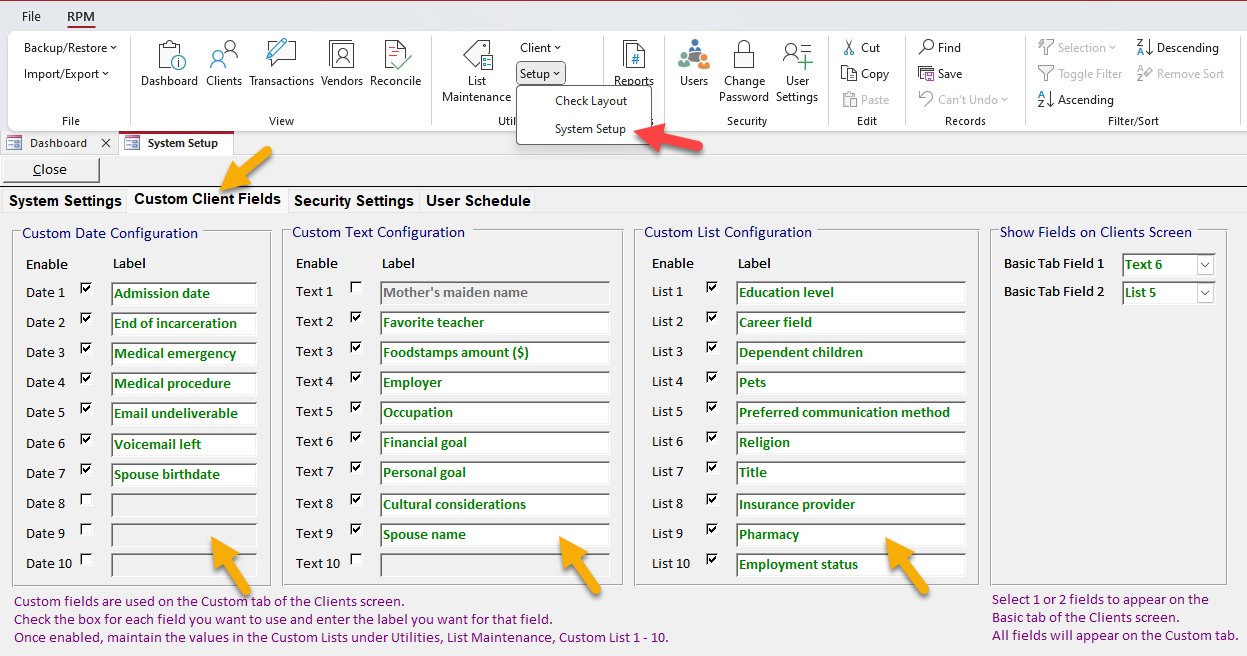 Custom client information fields - RPM